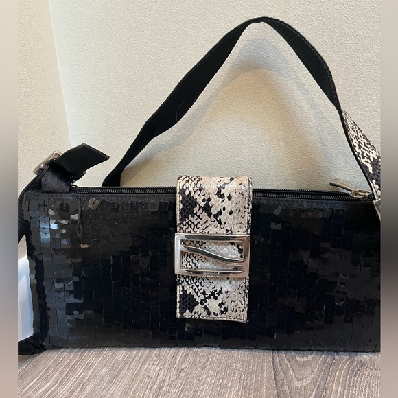SACHI | Bags | Sachi Black Sequin New Handbag With Faux Snakeskin Trim ...